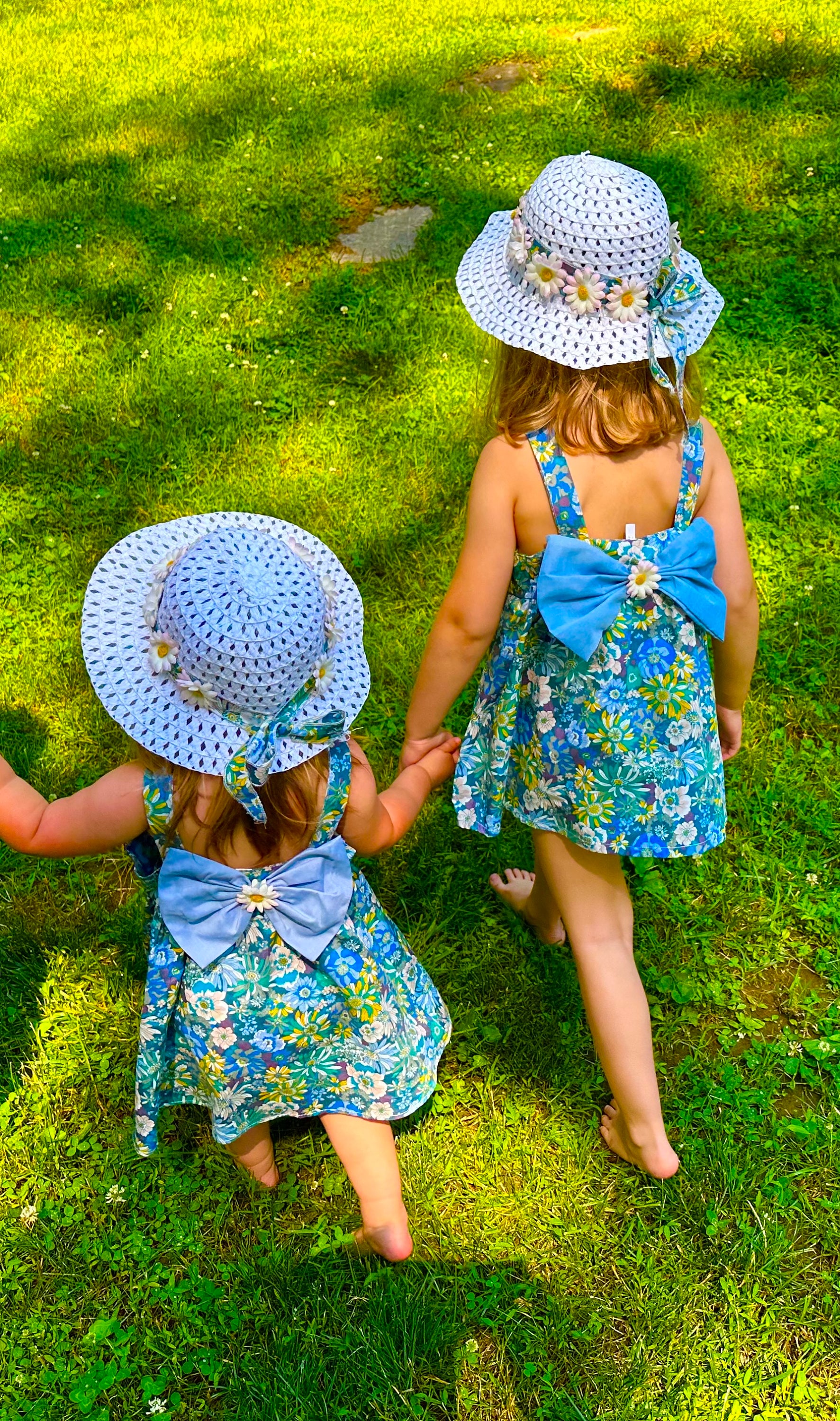 Beautiful Blue Floral Matching Sundresses, Sunhats and Purses - Etsy