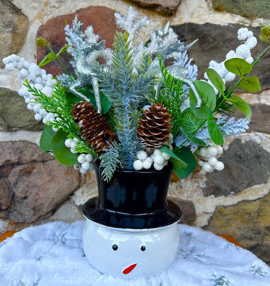 Snowy Bouquet in a Snowman Vase - Etsy