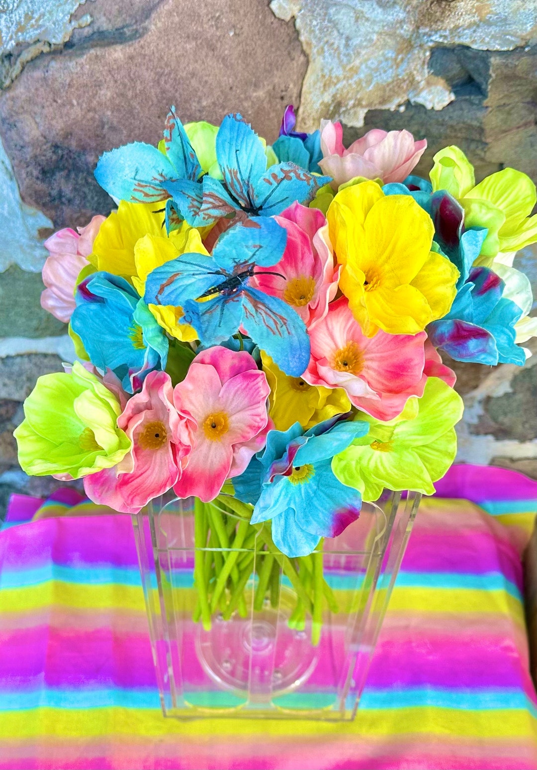 Colorful Silk Flowers in a Rotating Vase - Etsy
