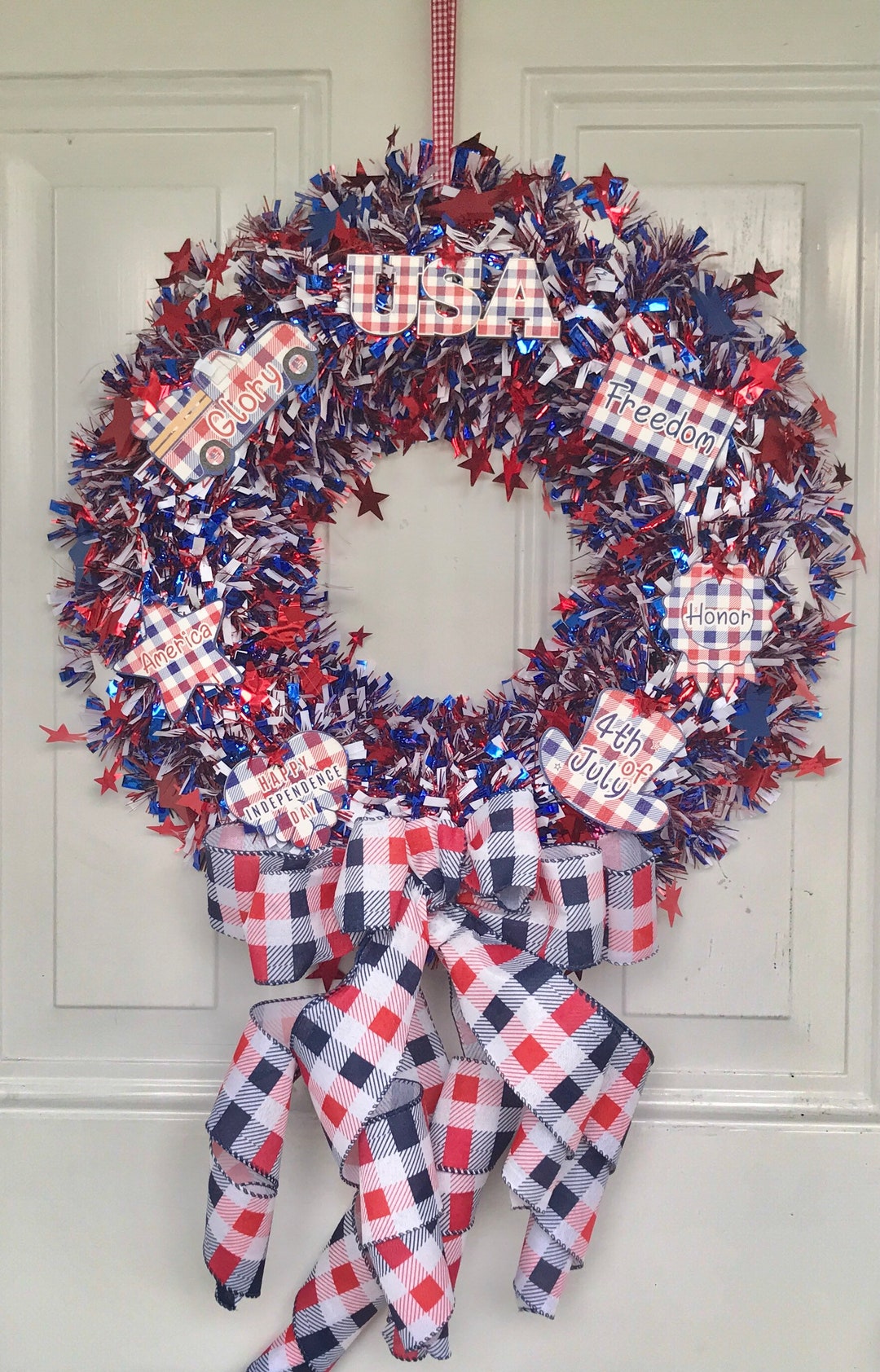 Patriotic Plaid 4th of July Wreath Free Patriotic Tote With Purchase ...