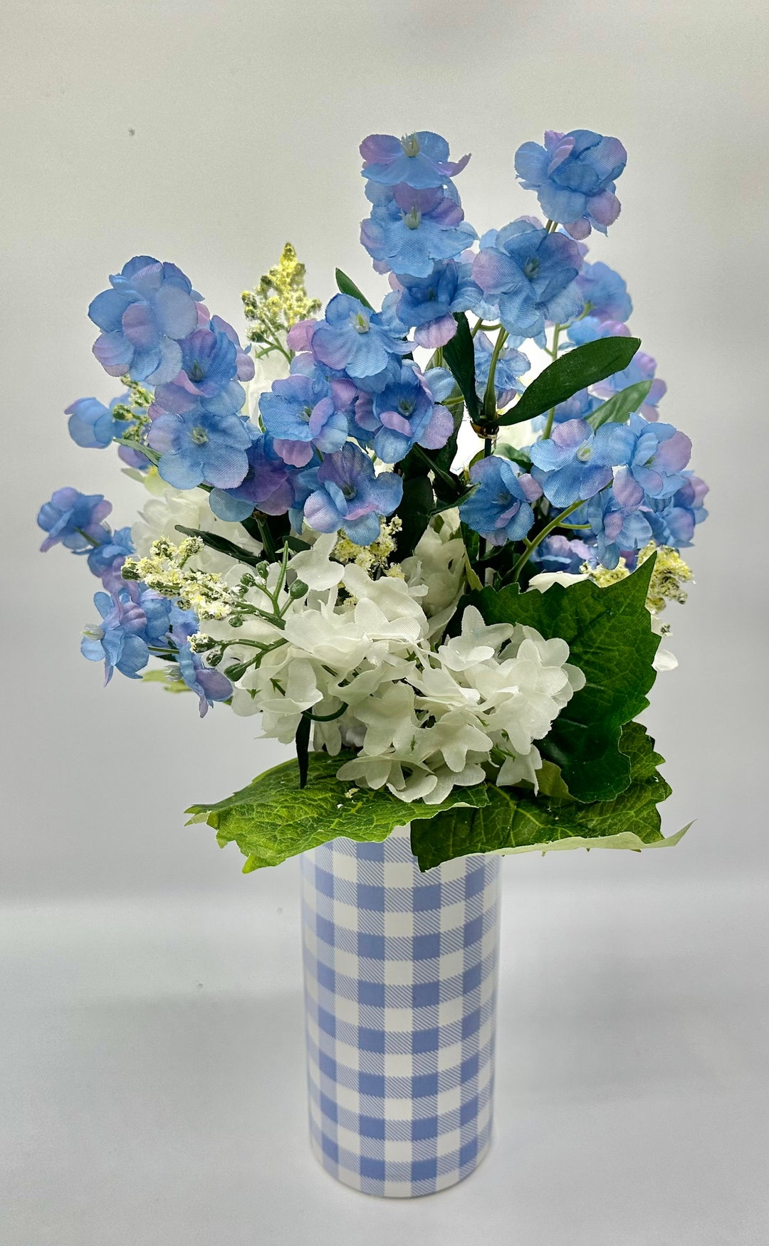 Gingham Farmhouse Vase of Silk Delphinium - Etsy