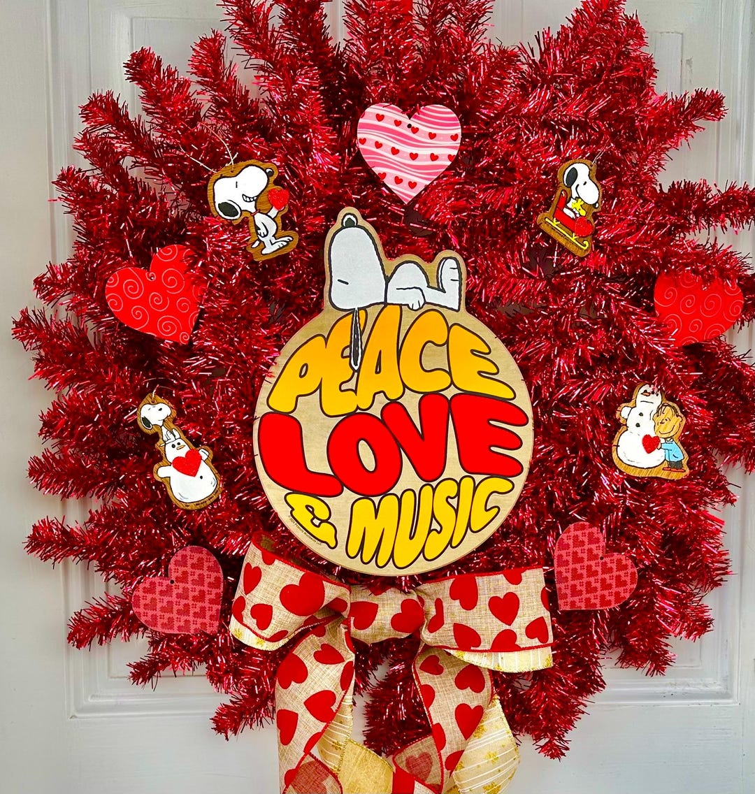 Snoopy Peace Love and Music Valentines Day Wreath - Etsy