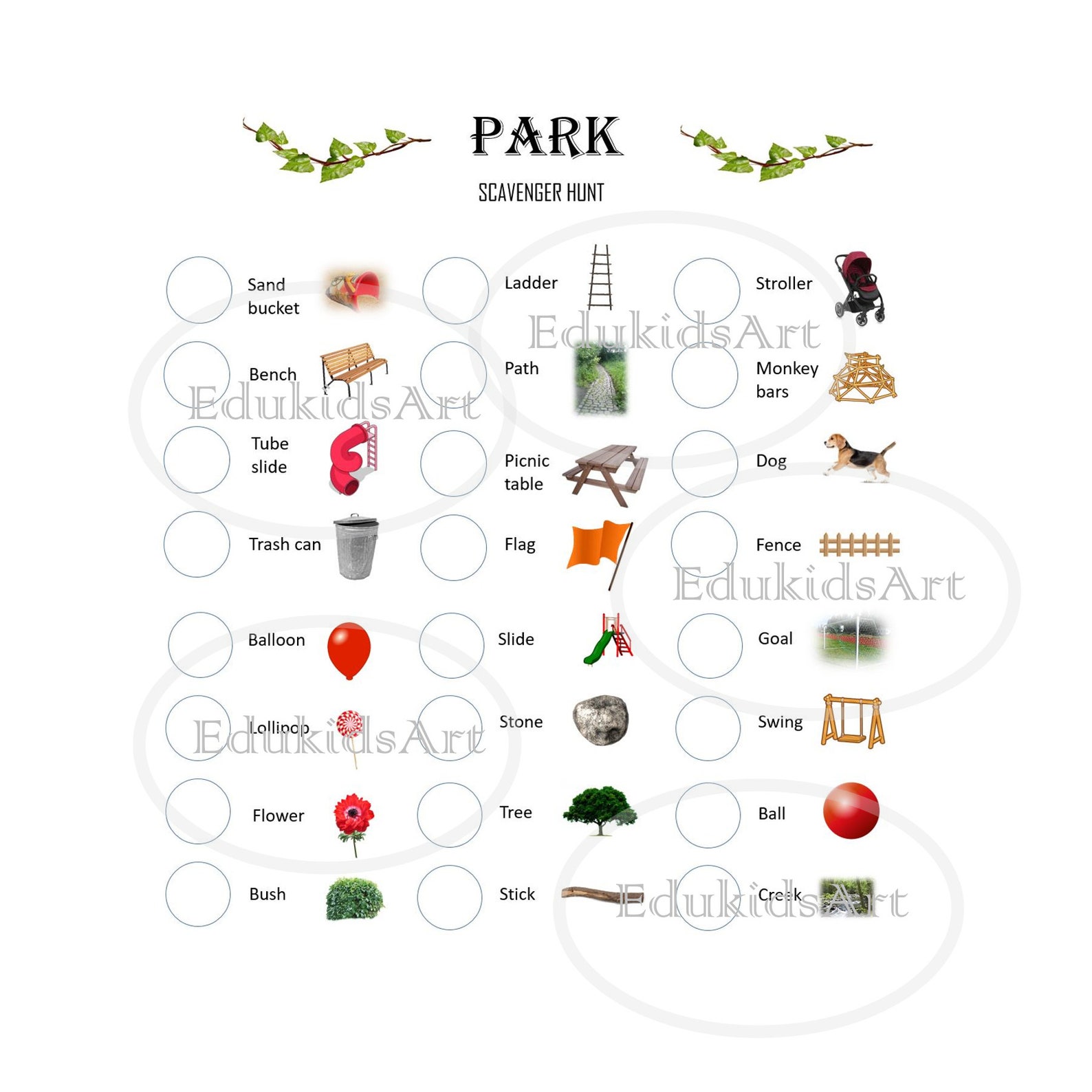 Park and Nature outdoor Scavenger Hunt for kids Printable - Etsy.de