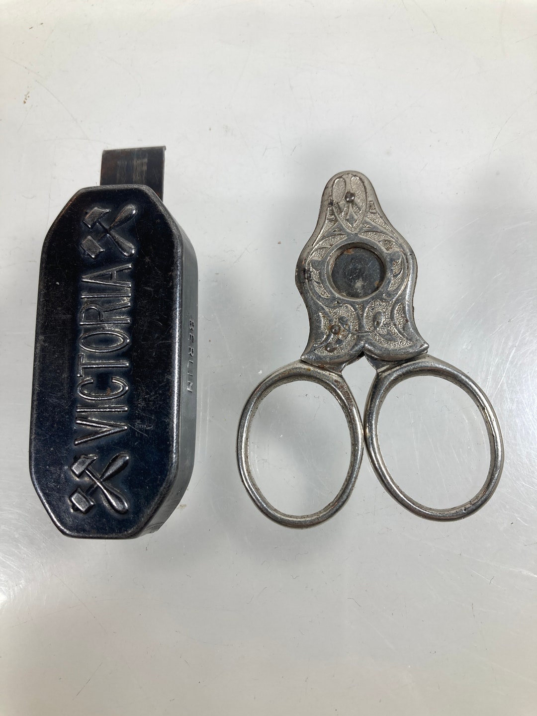 Two Cigar Cutters, a German Steel One Marked VICTORIA and German Art ...