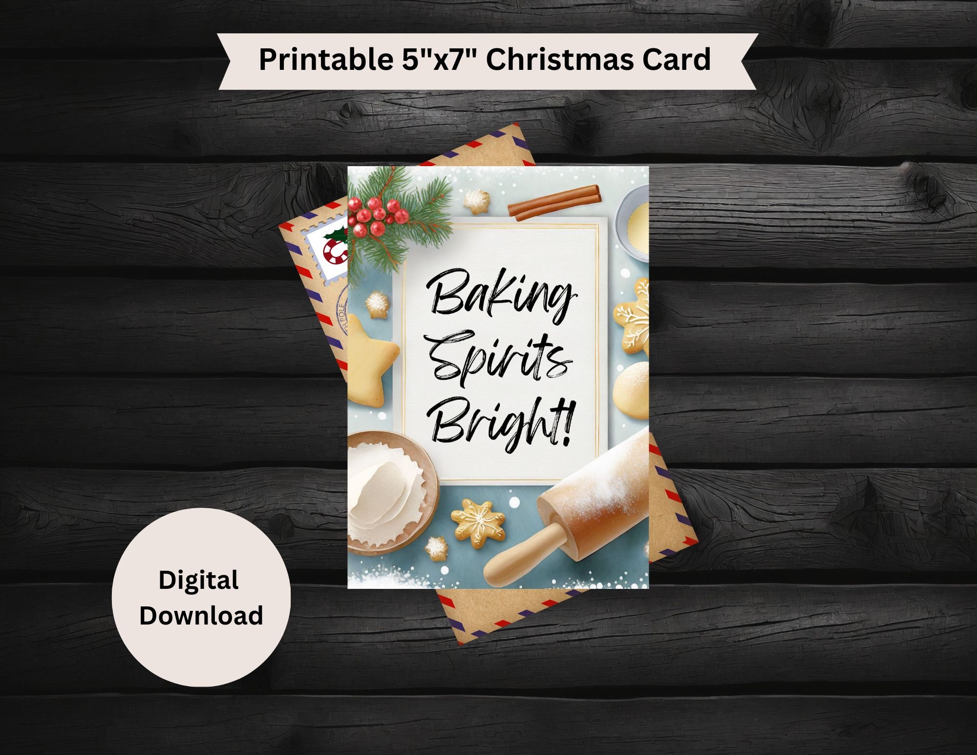 Printable Christmas Card Baking Spirits Bright - Etsy