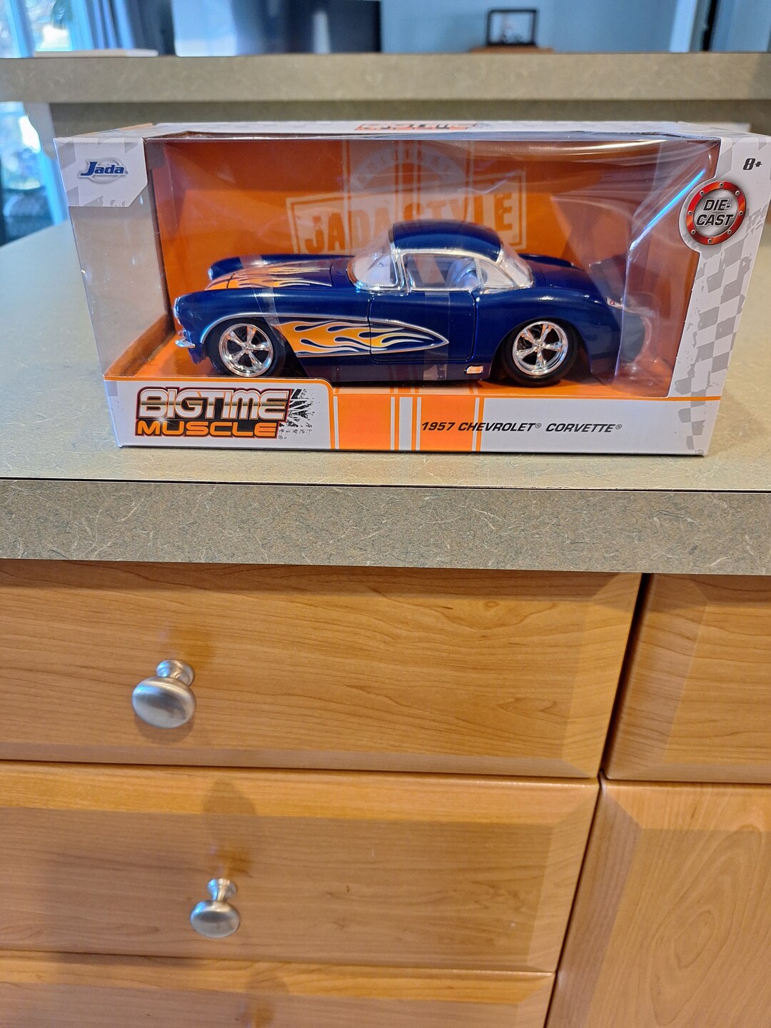 1957 Chevrolet Corvette Dark Blue W/flames 1/24 Scale Diecast Model Car ...