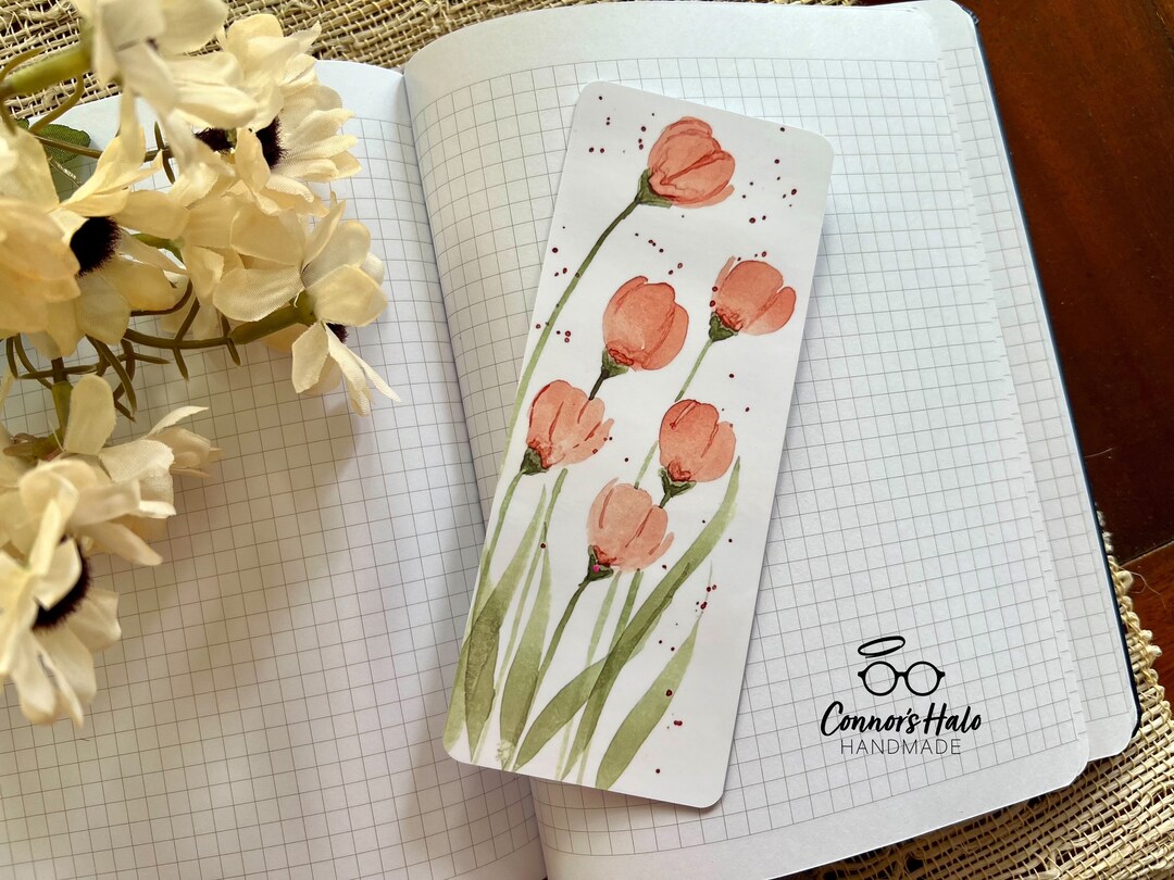 Peach Tulips Laminated Bookmark Original Art Watercolor Print, Bookmark ...