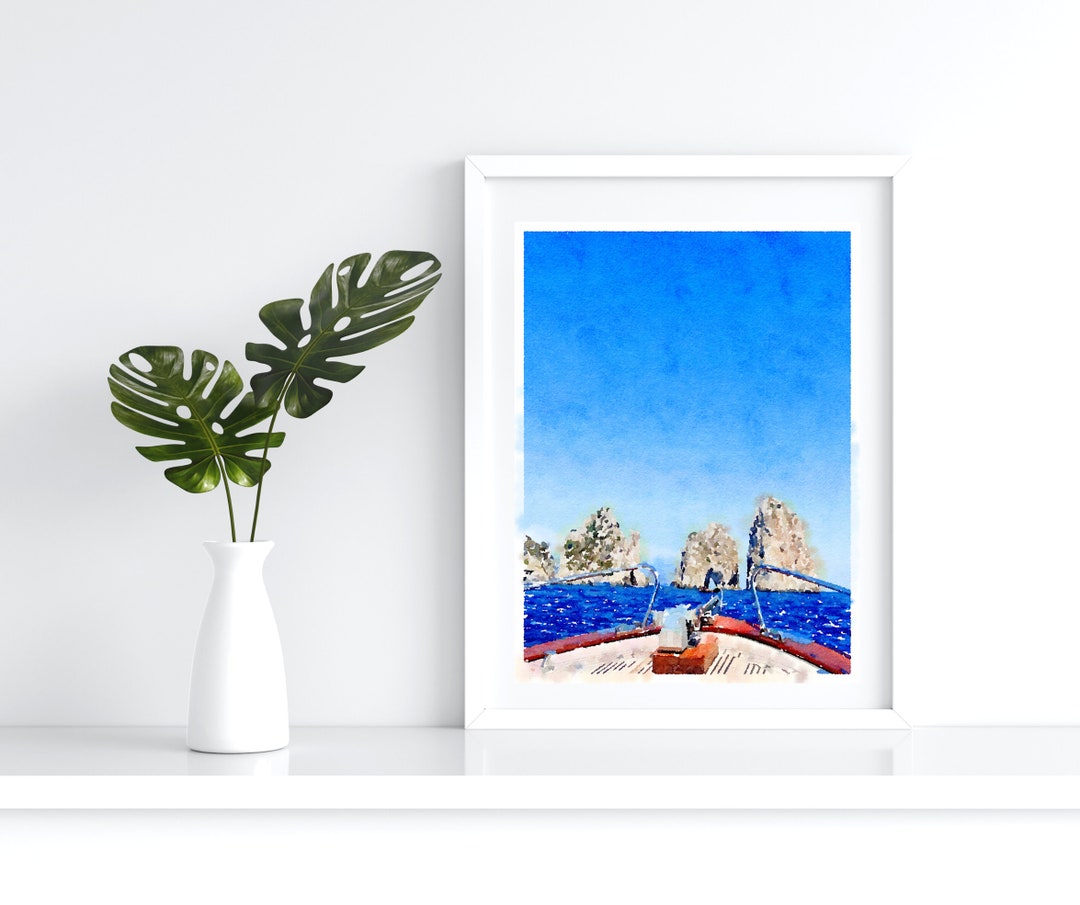 Amalfi Coast Faraglioni Di Capri Digital Download, Watercolor Painting ...