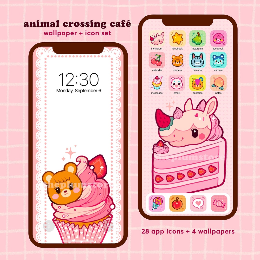 28 App Icons + Wallpaper Set | Animal Crossing Cafe - Etsy