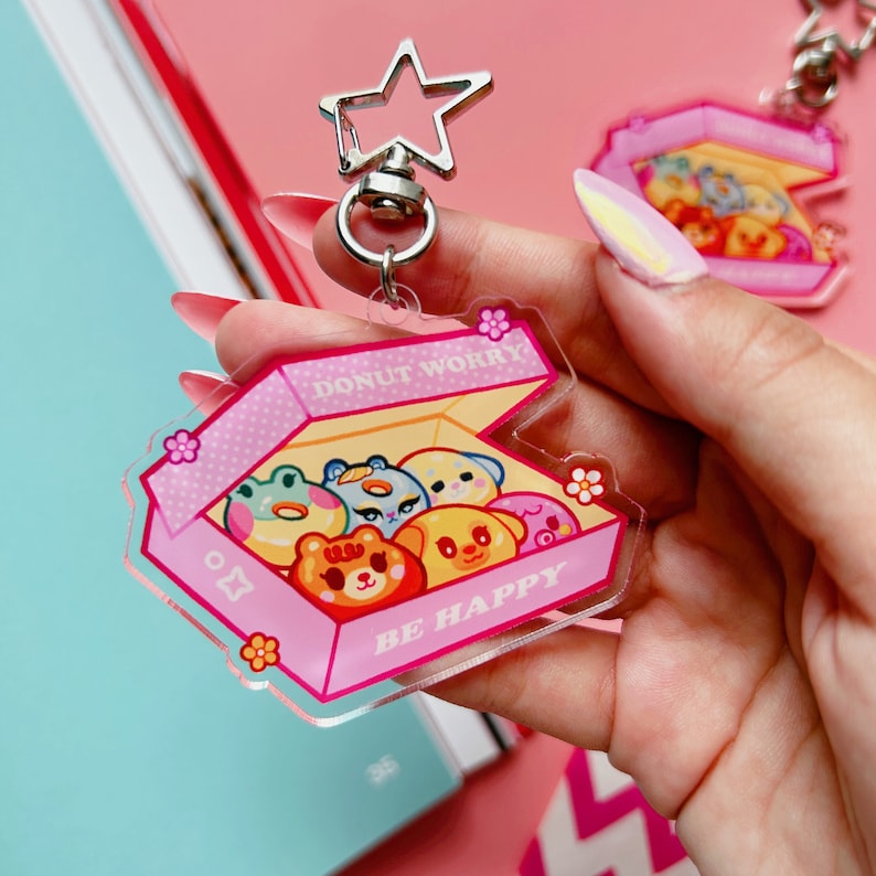 ACNH Donut Box Acrylic Keychain, Kawaii ACNH Key Charm, Acrylic Bag ...