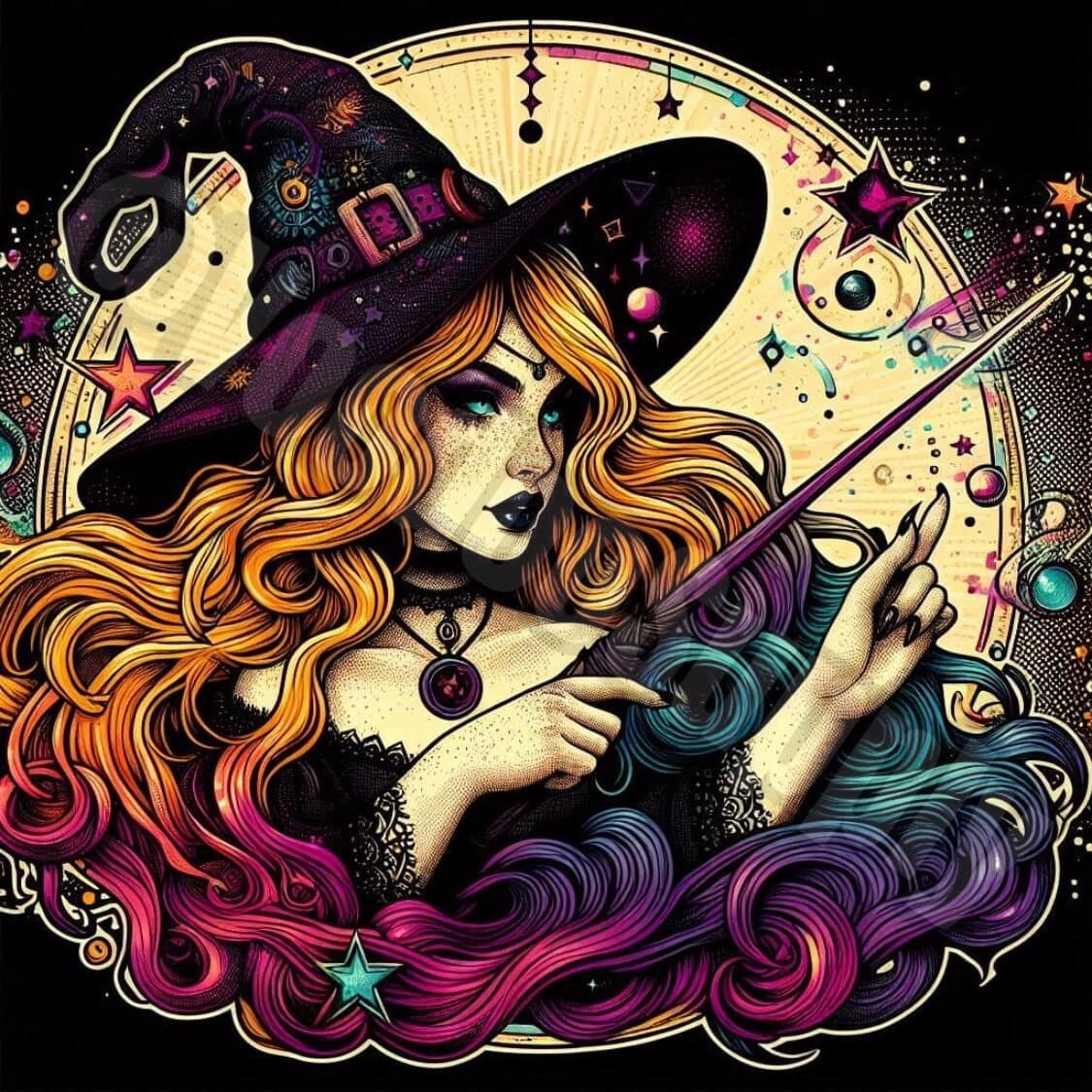 PNG and JPG File for Rainbow Lunar Witch Spell Casting Art - Etsy