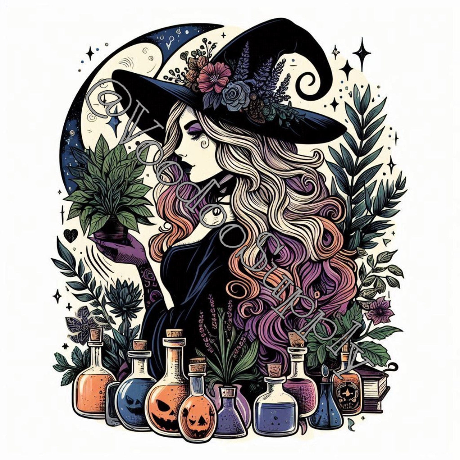 PNG and JPG File for Gothic Lunar Moon Witch Graphic Art - Etsy