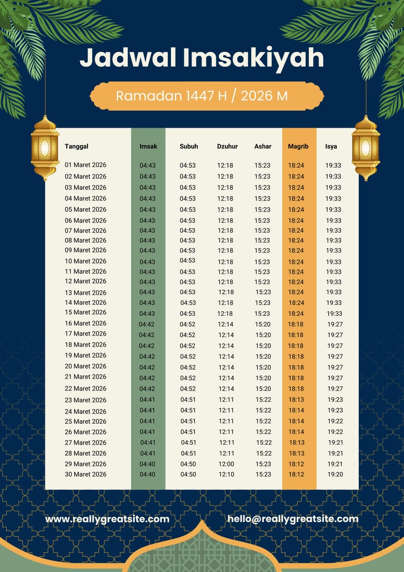 10 Ramadan Imsakiye 2026 Canva Templates, Editable Islamic Prayer ...