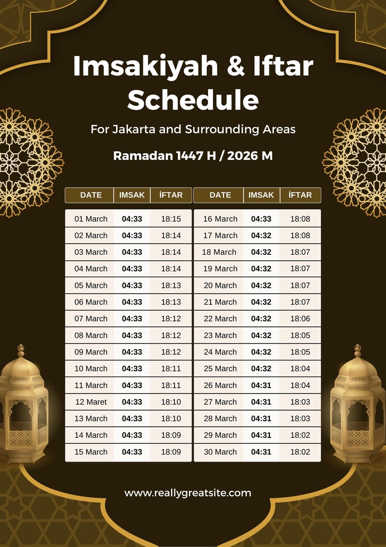 10 Ramadan Imsakiye 2026 Canva Templates, Editable Islamic Prayer ...