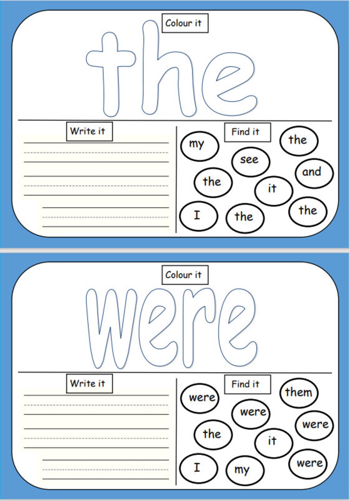 High Frequency Words Worksheets 1-50 - Etsy