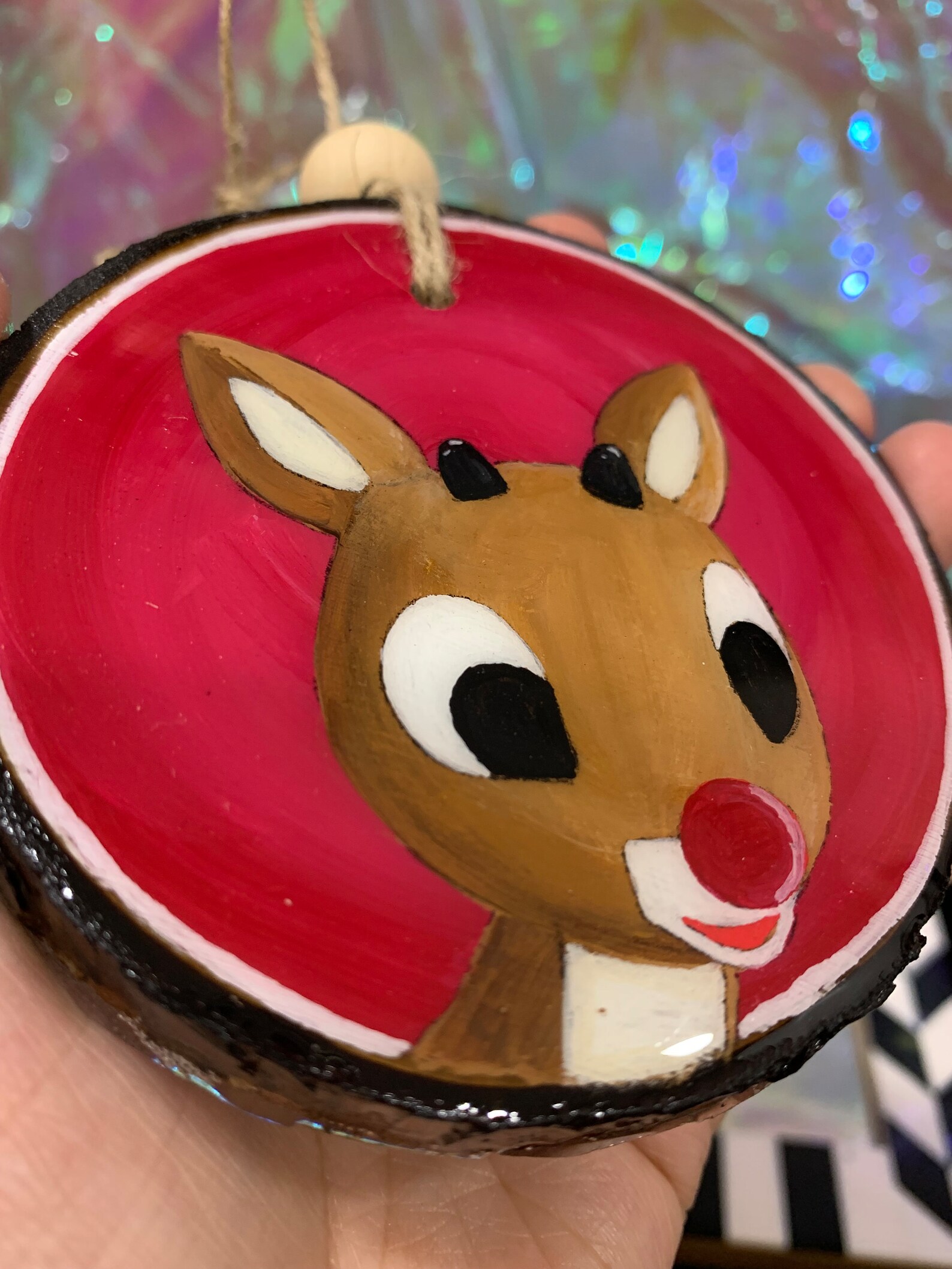 Hand-painted Rudolph Ornament: Rustic Wood Slice Christmas Decor - Etsy