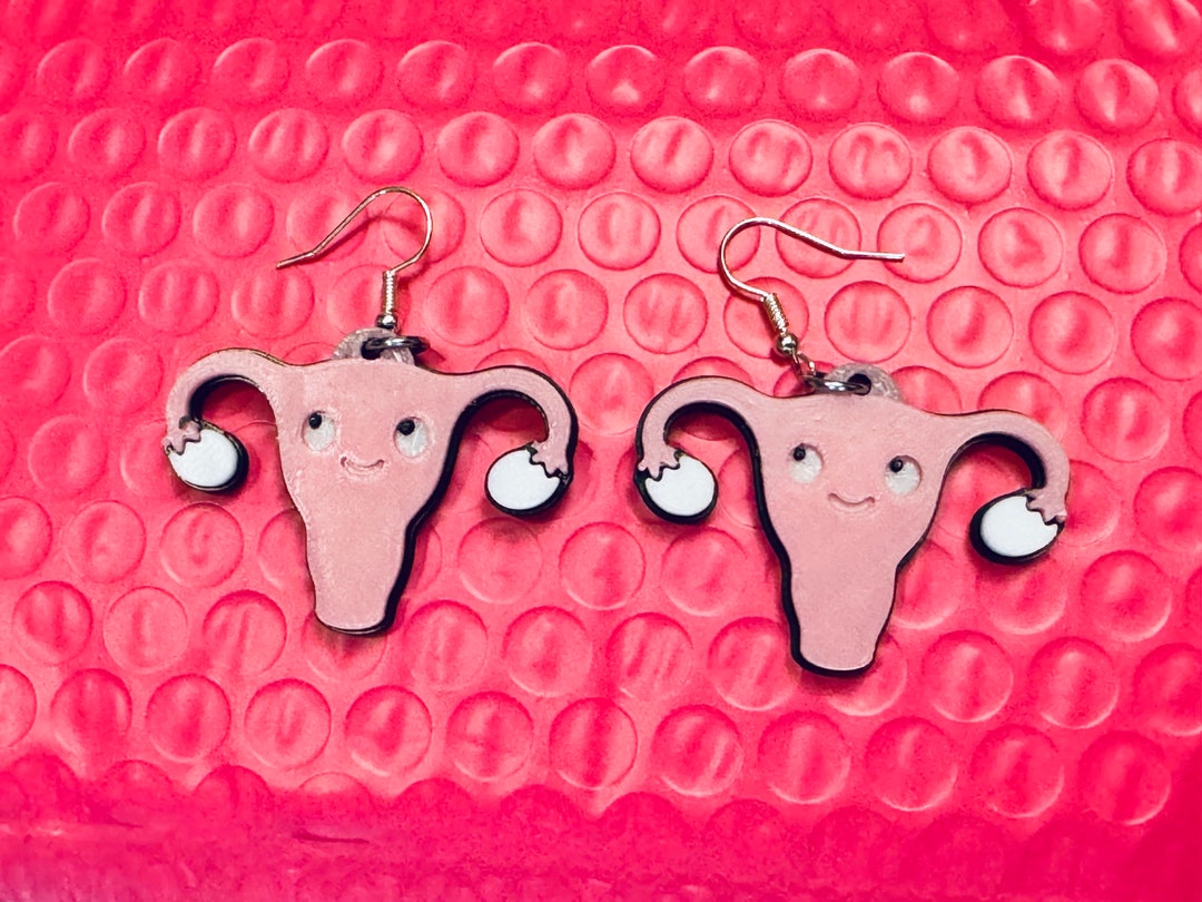 Cartoon Cute Uterus Dangle Earrings - Cuterus Novelty Set - Obgyn ...
