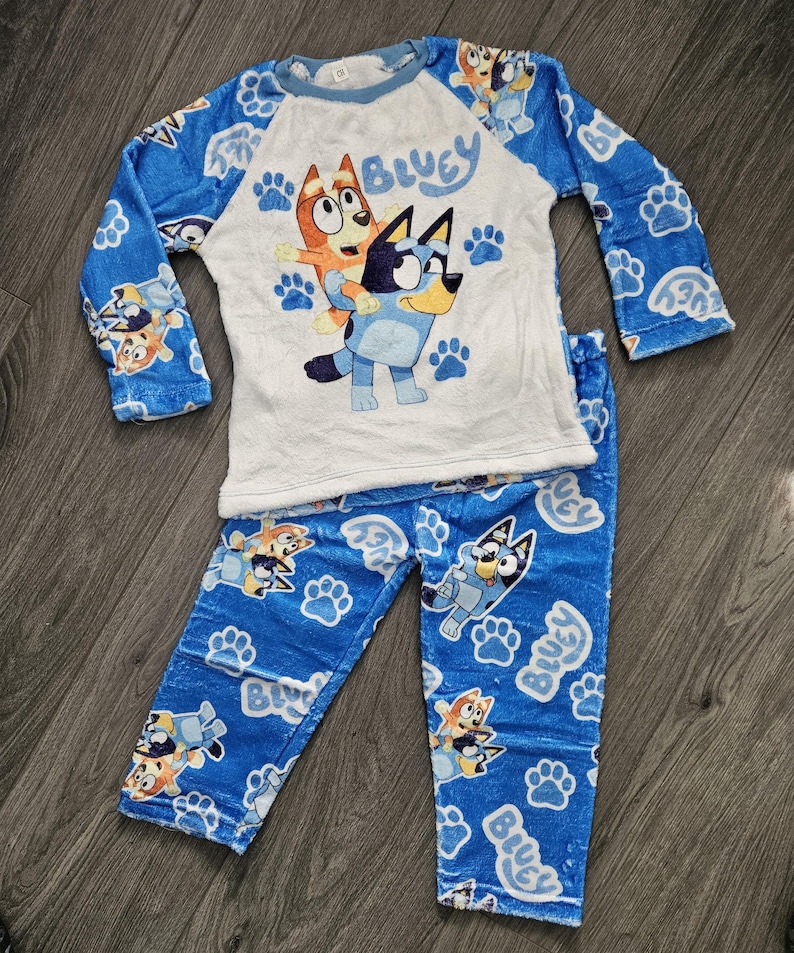 Bluey & Bingo Blue Fuzzy Warm Kids Toddlers Pajamas 2pc Pants Set Size ...