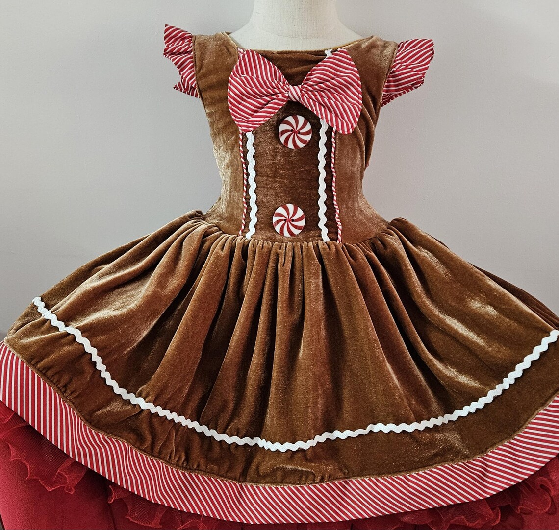 Girls Gingerbread Man Christmas Dress Holiday School Party Custom Made ...