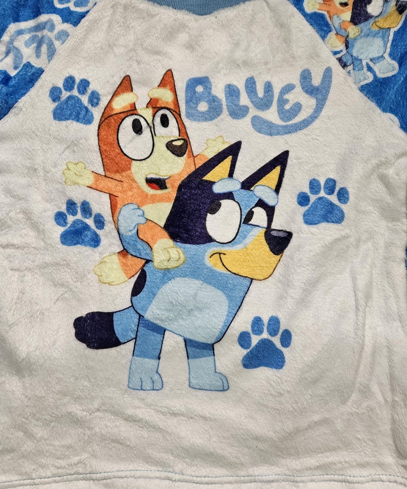 Bluey & Bingo Blue Fuzzy Warm Kids Toddlers Pajamas 2pc Pants Set Size ...