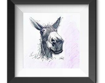 Fat Little Donkey Sketch Illustration 8.5 X 11 Black and White Animal ...