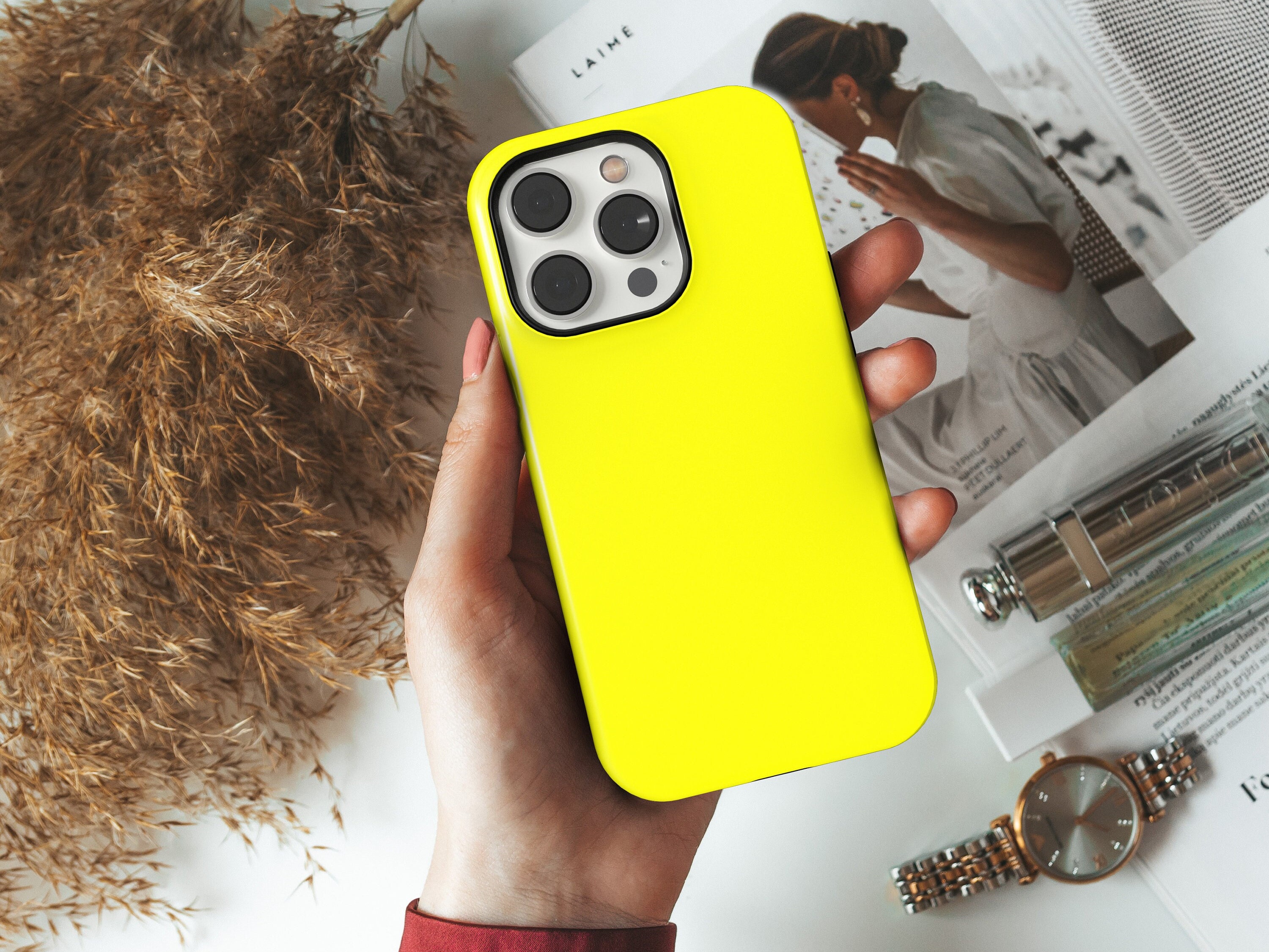Solid Bright Yellow Phone Case for iPhone 15 14 13 Pro Max 12 Mini 11 ...