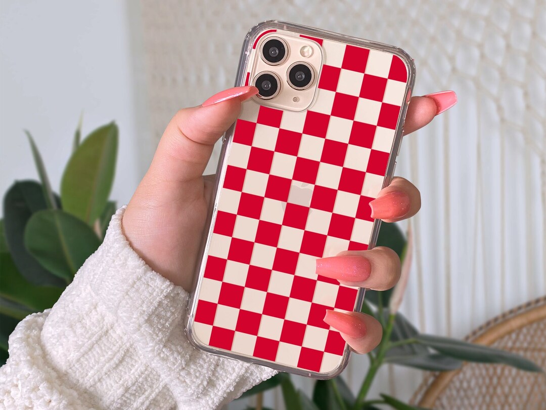 Cherry Red Checkered Phone Case for iPhone 16 15 14 13 Pro Max 12 Mini ...