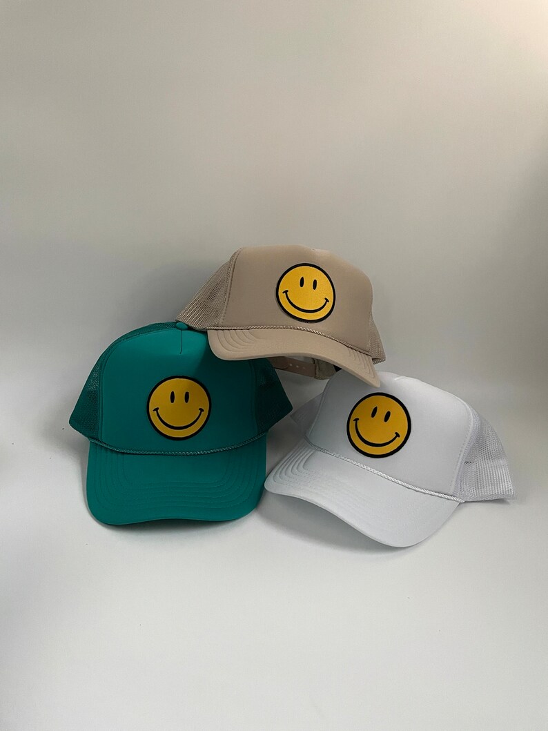 SMILEY PATCH HAT | Trendy Smiley Face Trucker Hat | White Smiley Hat - Etsy