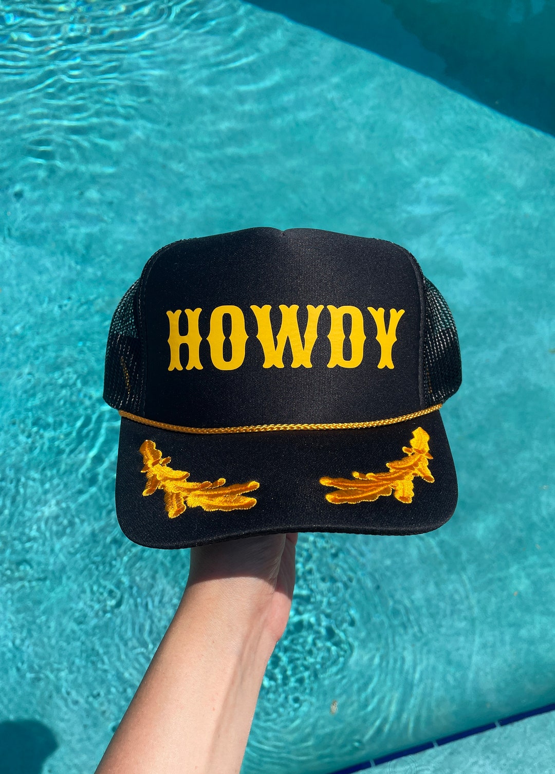 HOWDY Trucker Hat | Black & Yellow | Embroidered Captain Hat | Unisex ...