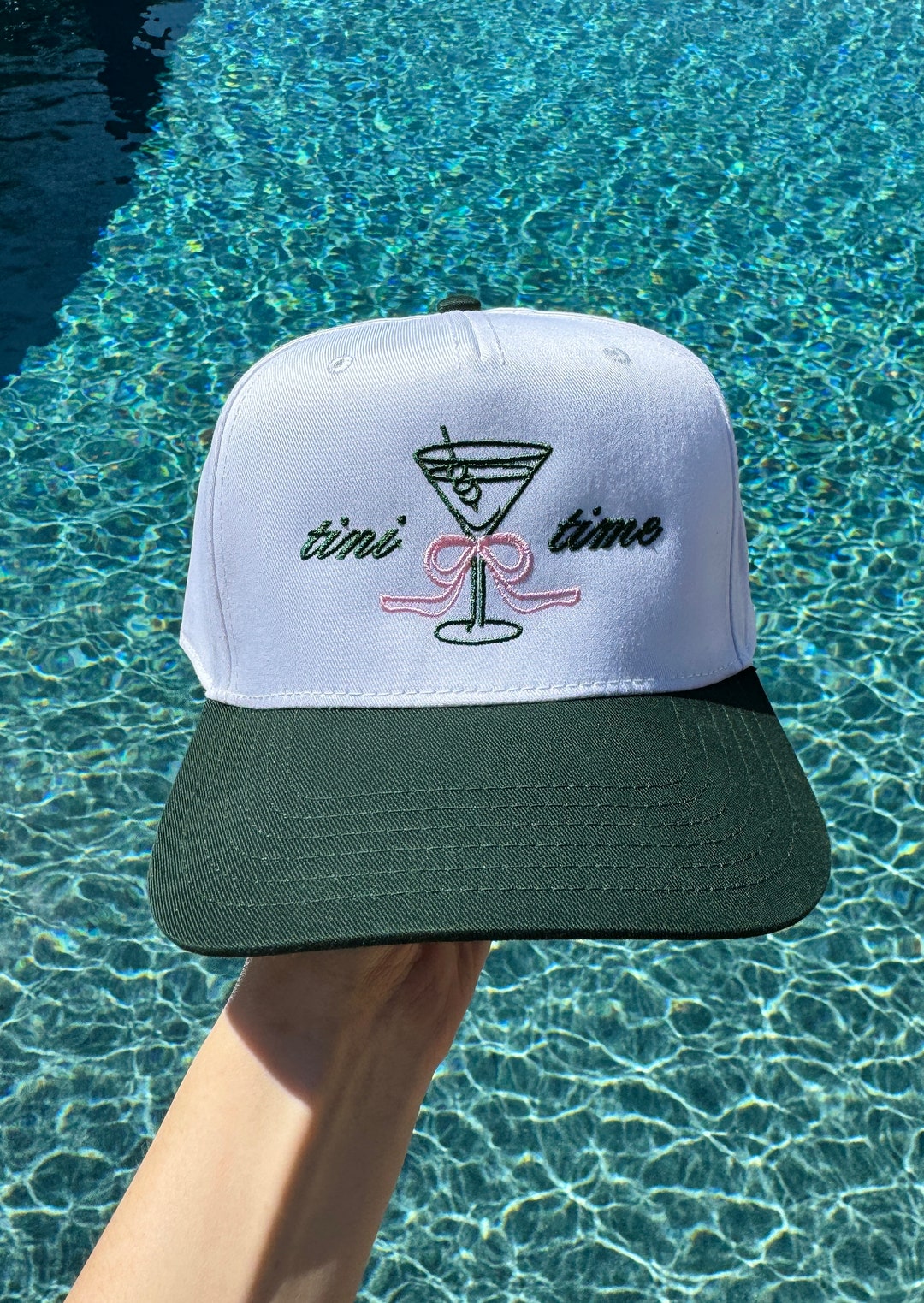 TINI TIME Trucker/baseball Cap | Green/white/pink | Embroidered ...