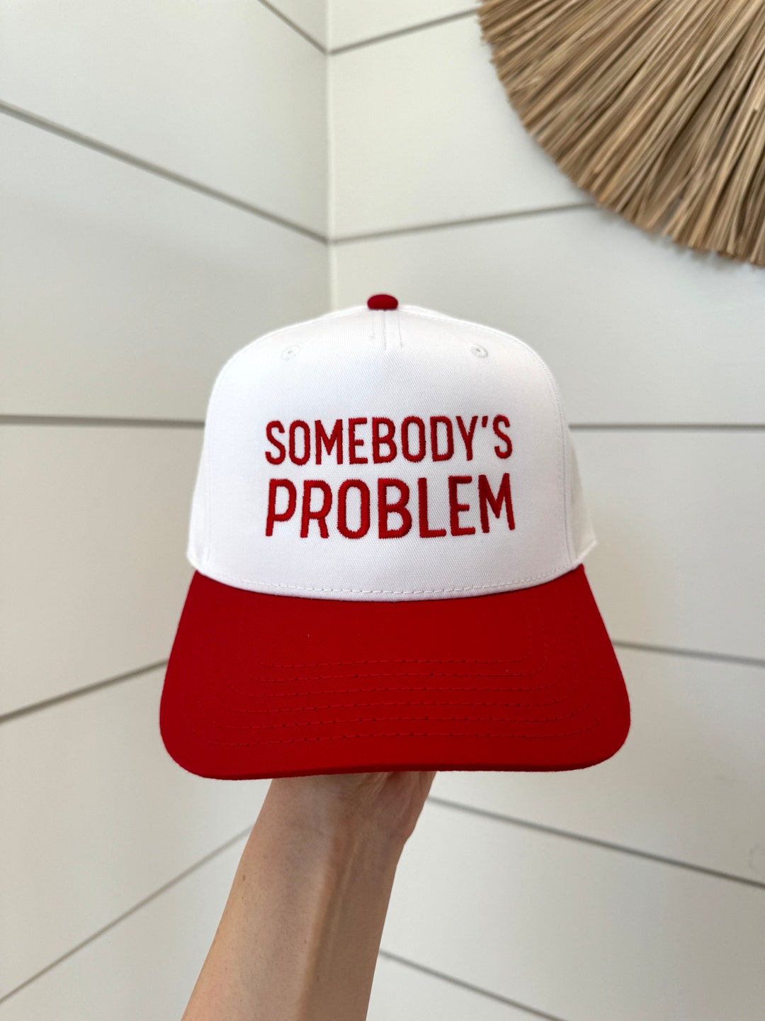 SOMEBODY'S PROBLEM Trucker Hat | EMBROIDERED | Canvas - Red - Etsy