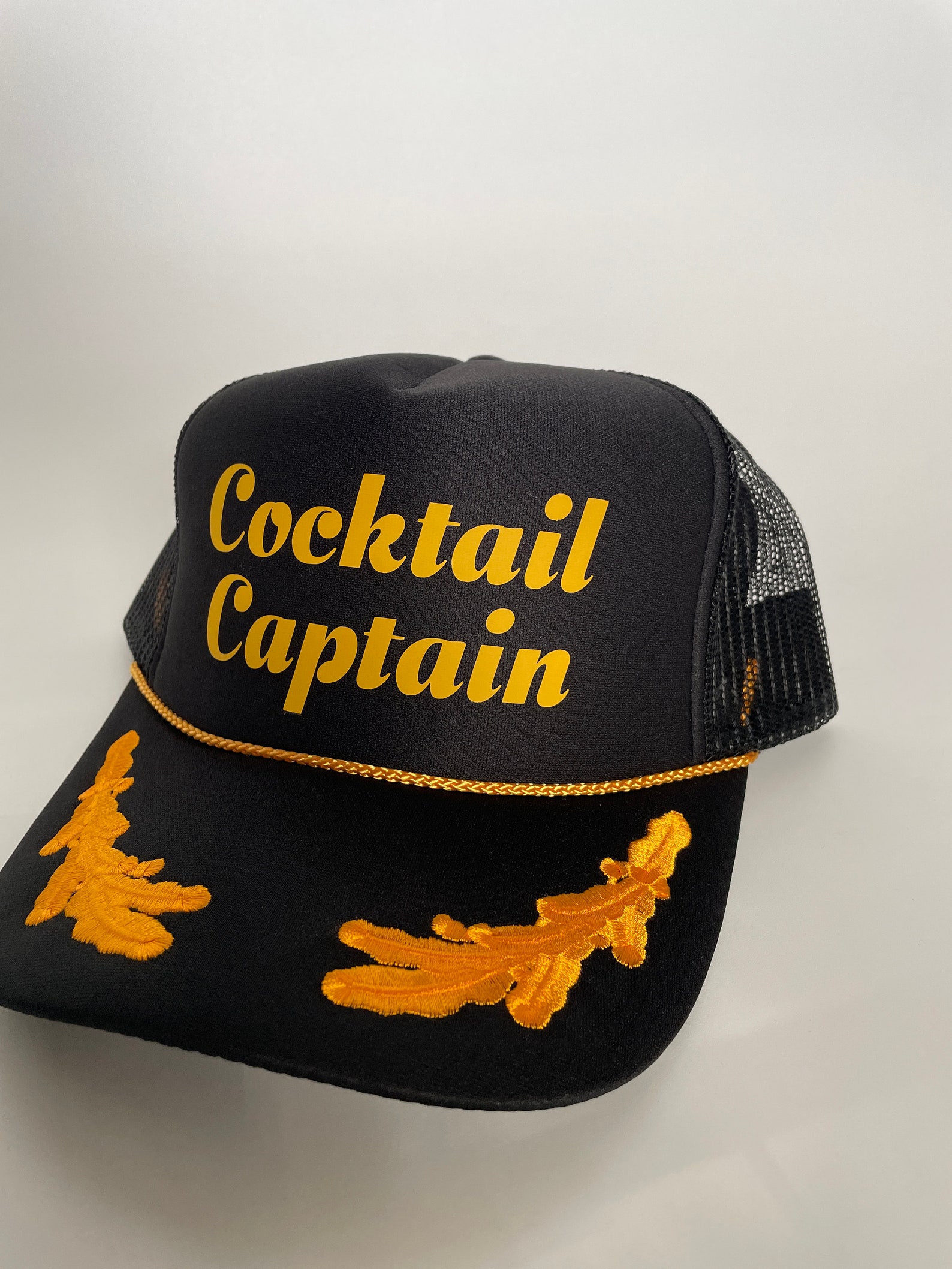 Cocktail Captain Trucker Hat Black & Gold Captain Hat - Etsy