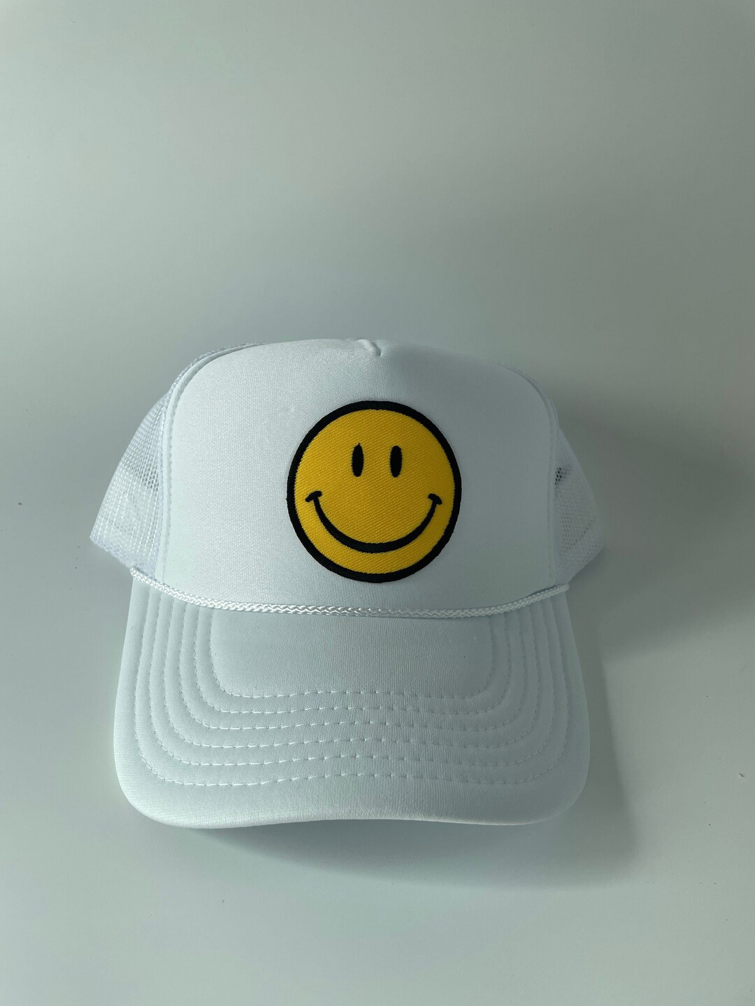 SMILEY PATCH HAT | Trendy Smiley Face Trucker Hat | White Smiley Hat - Etsy