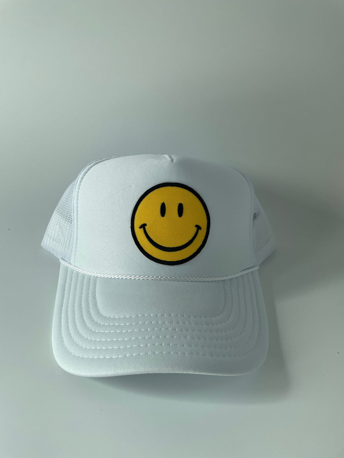 SMILEY PATCH HAT | Trendy Smiley Face Trucker Hat | White Smiley Hat - Etsy