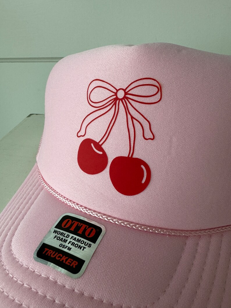 CHERRY BOW Trucker Hat | Pink & Red - Etsy