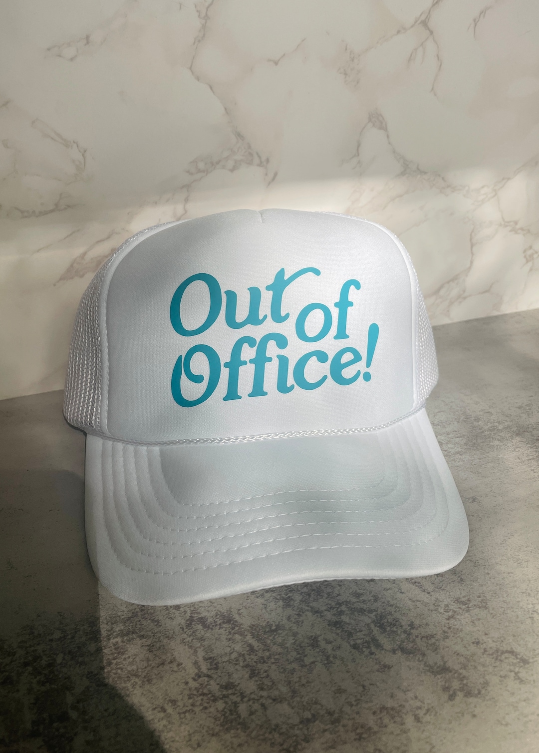 Out of Office Trucker Hat | White & Teal | Trendy Trucker Hat | Unisex ...