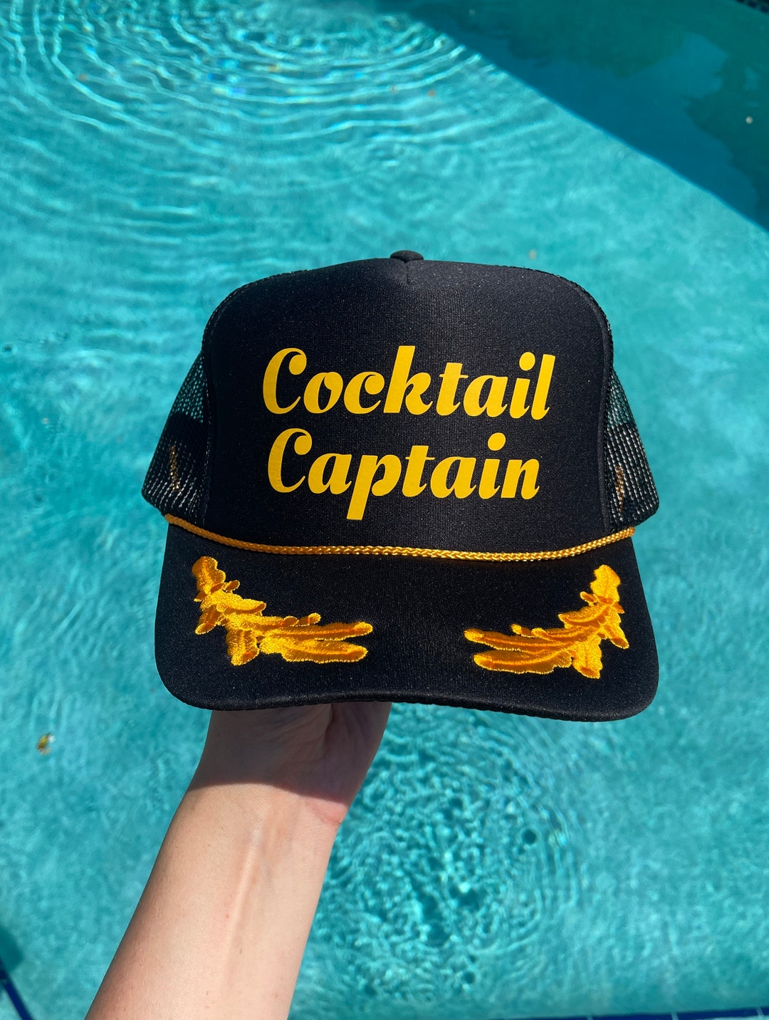 Cocktail Captain Trucker Hat | Black & Gold Captain Hat | Unisex ...