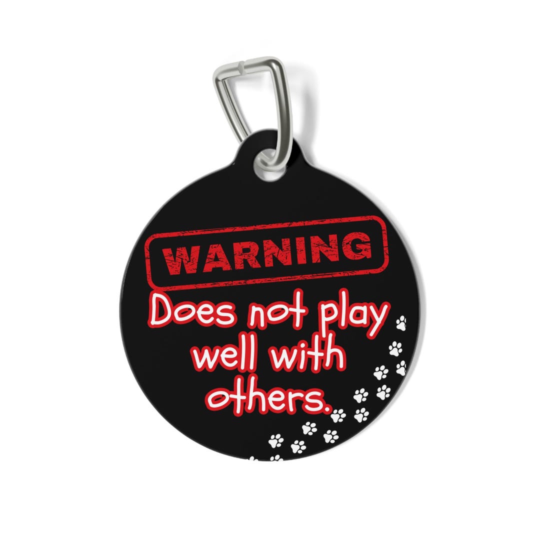 Warning- Does Not Play Well With Others- Pet Collar Tag - Etsy