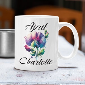 Custom April Birth Month Flower Coffee Mug Sweet Pea Tea Cup 11 & 15 Oz ...