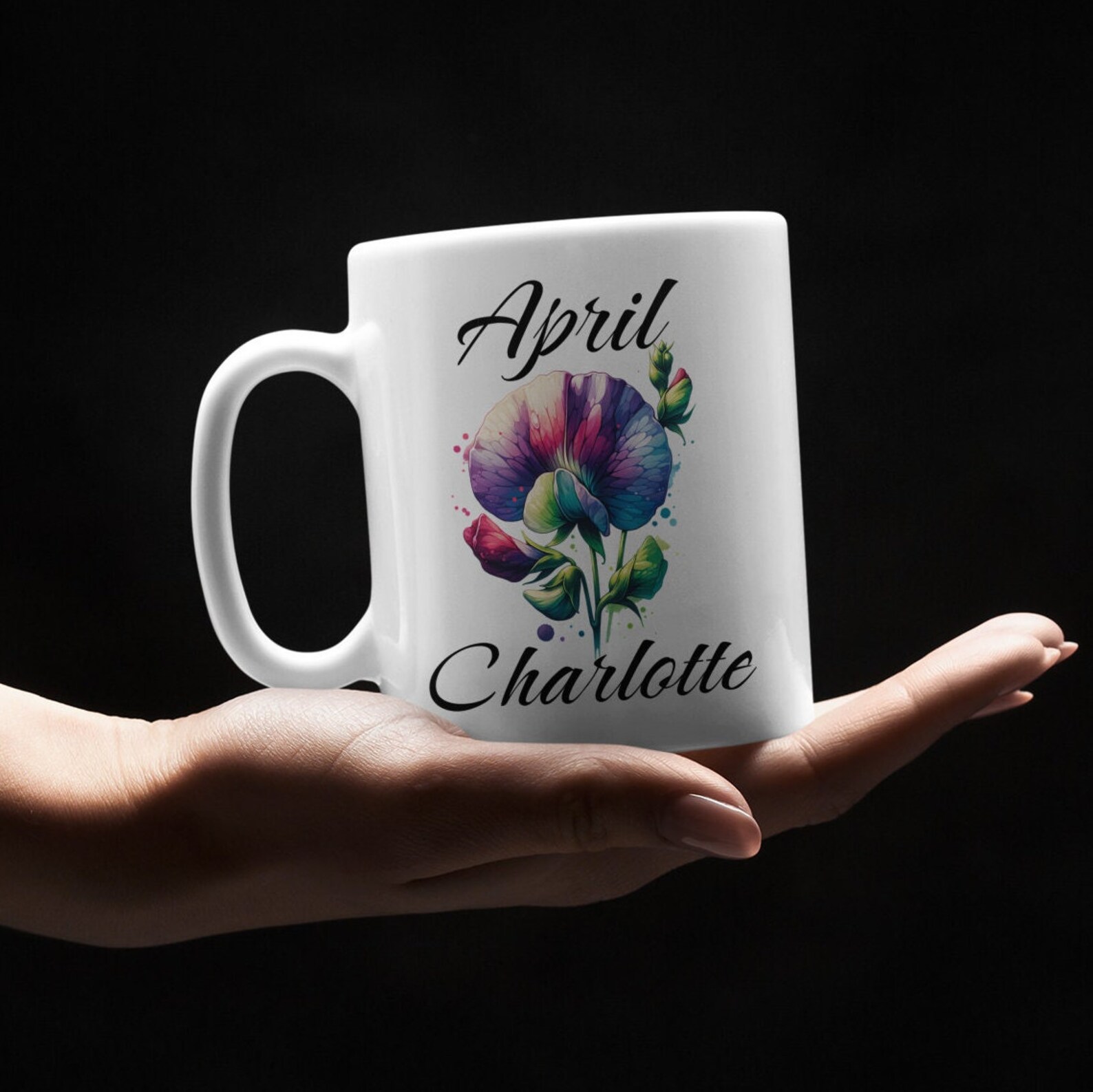 Custom April Birth Month Flower Coffee Mug Sweet Pea Tea Cup 11 & 15 Oz ...