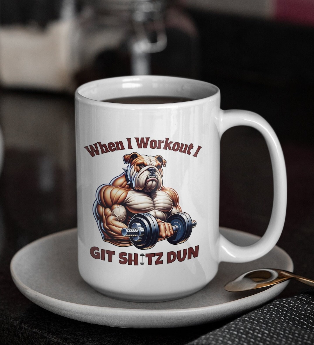 Muscular Bulldog Workout Mug Funny Coffee Cup for Gym Lovers Ceramic ...