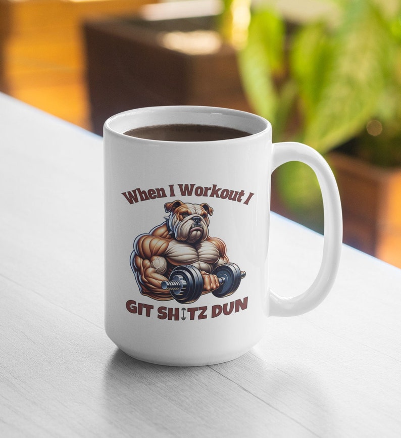 Muscular Bulldog Workout Mug Funny Coffee Cup for Gym Lovers Ceramic ...