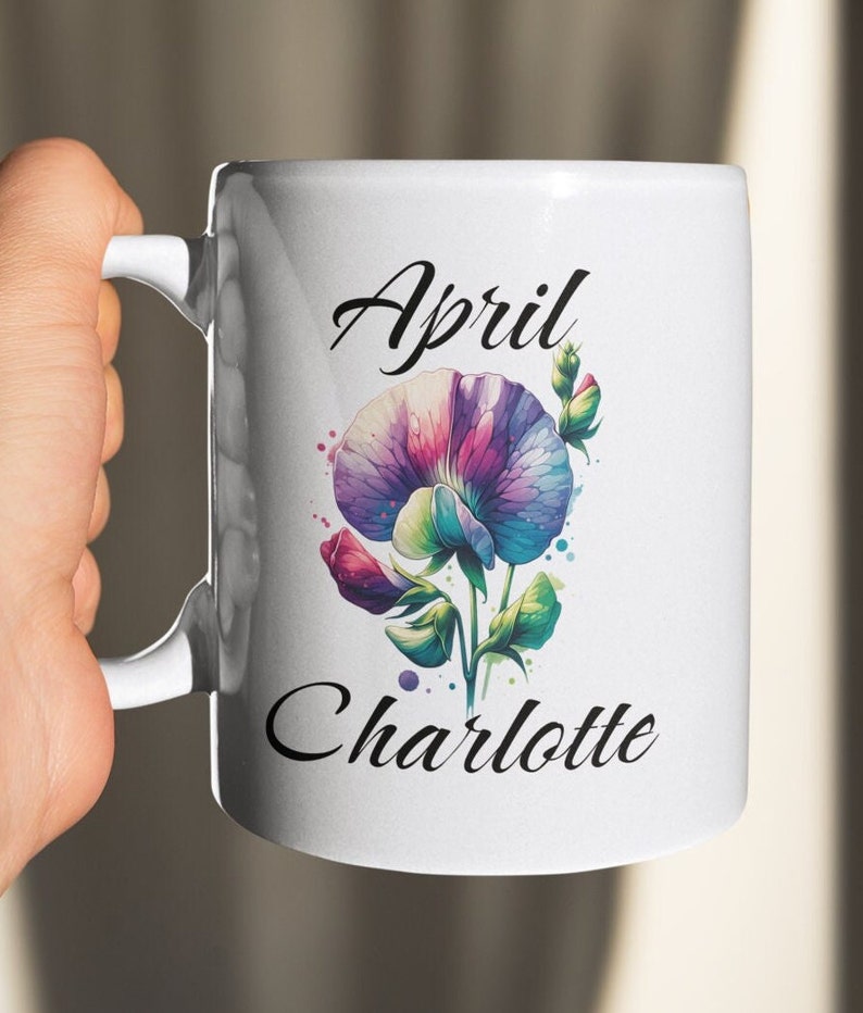 Custom April Birth Month Flower Coffee Mug Sweet Pea Tea Cup 11 & 15 Oz ...