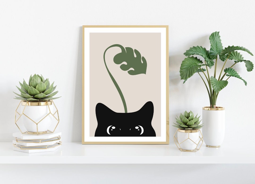 Black Cat Print Peeking Cat Wall Art Cat Print Cat Poster Cat Lover ...