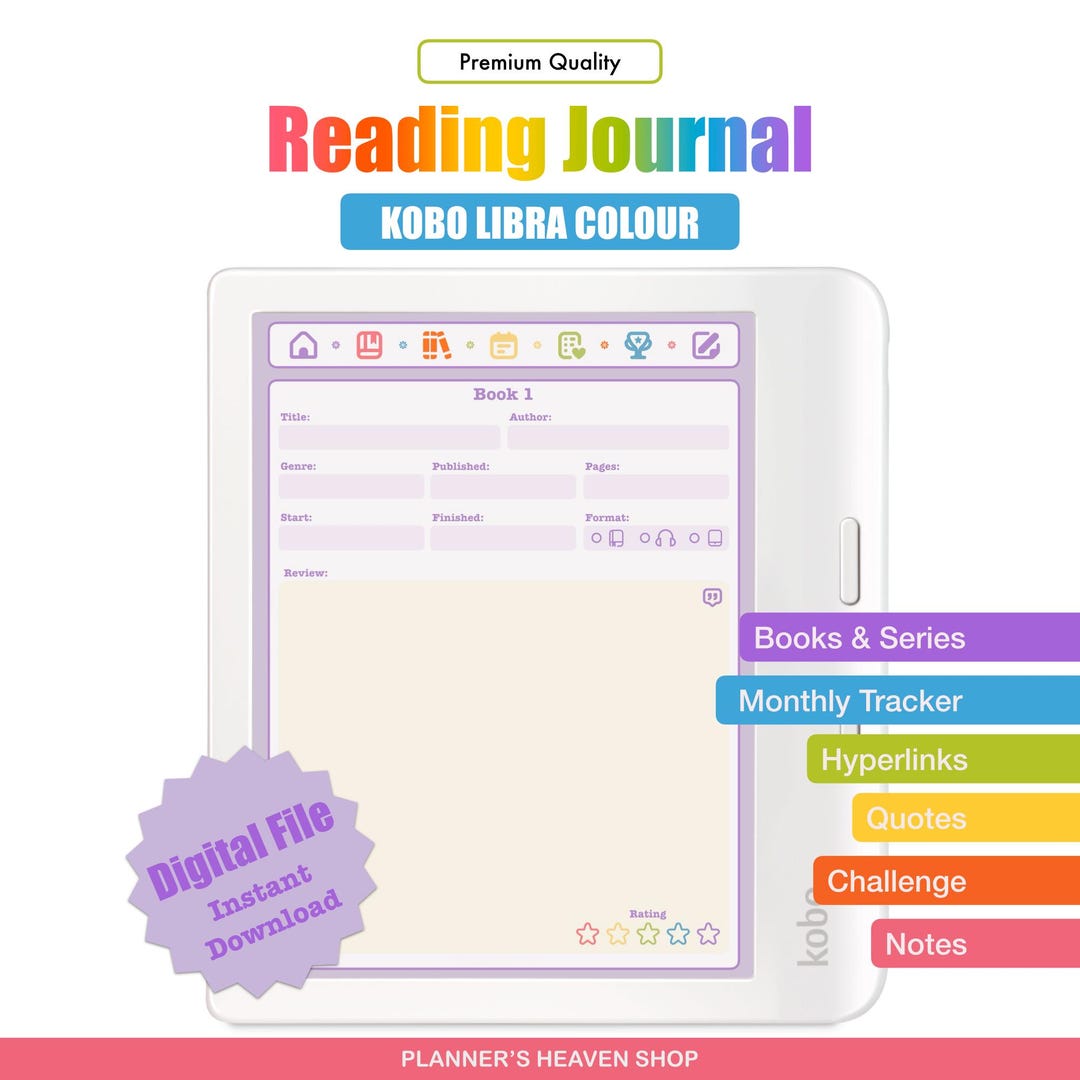 Digital Reading Journal for Kobo Libra Colour | Rainbow Color Style ...