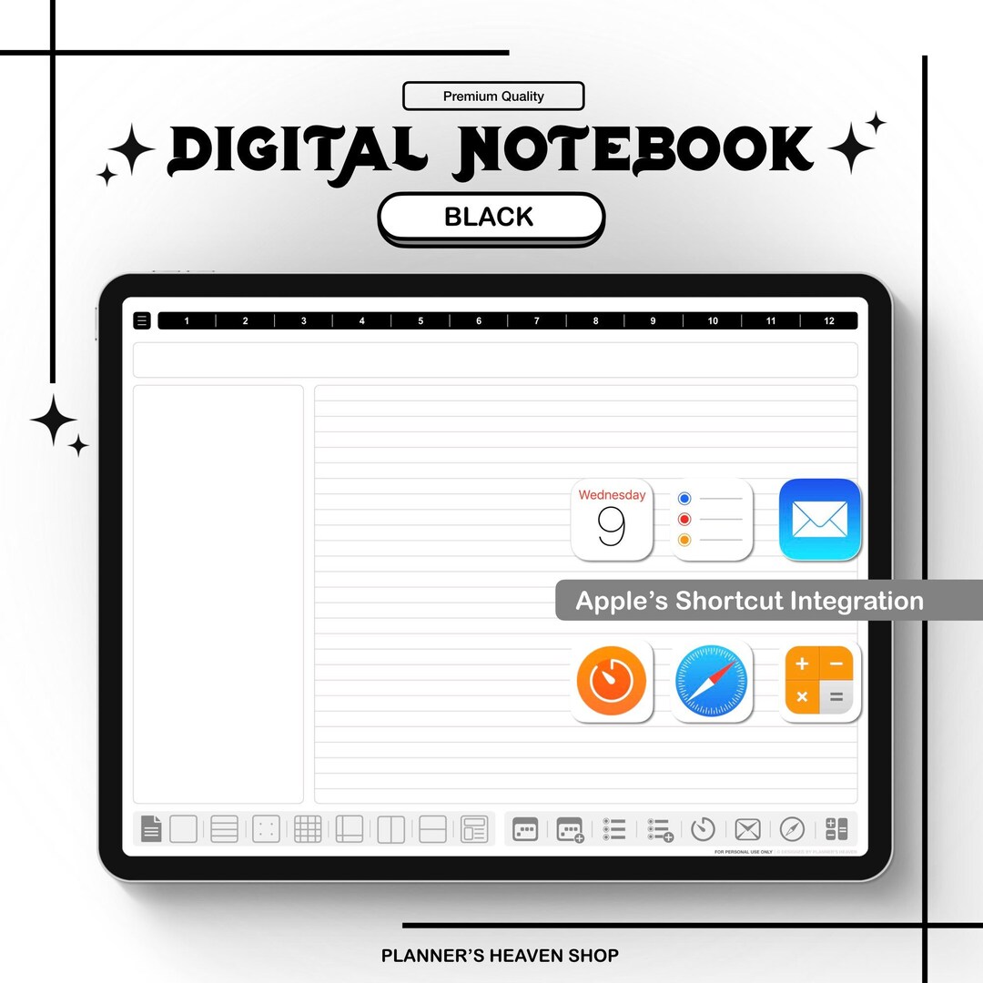 Digital Notebook Black & White ADHD Digital Student Notebook Goodnotes ...