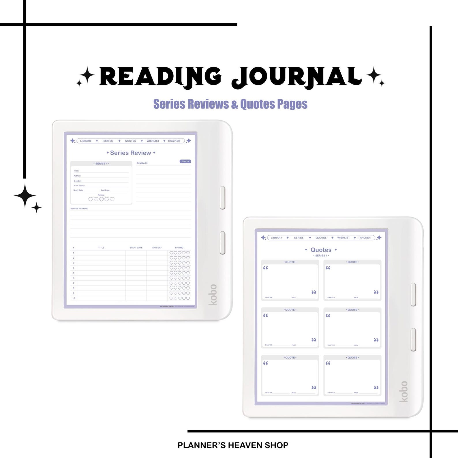 Bundle Reading Journal for Kobo Libra Colour With Hyperlinks | 4 Colors ...