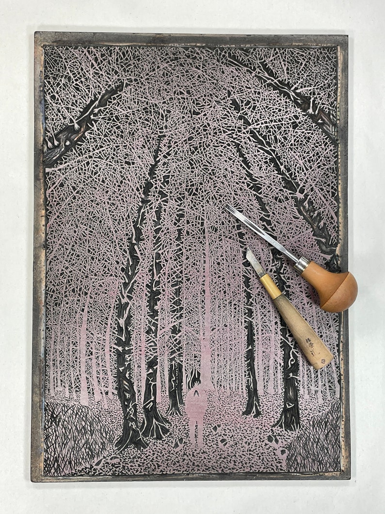 The Forest Lino Print // 417 X 297mm Multi Colour // Wall Art // Woods ...