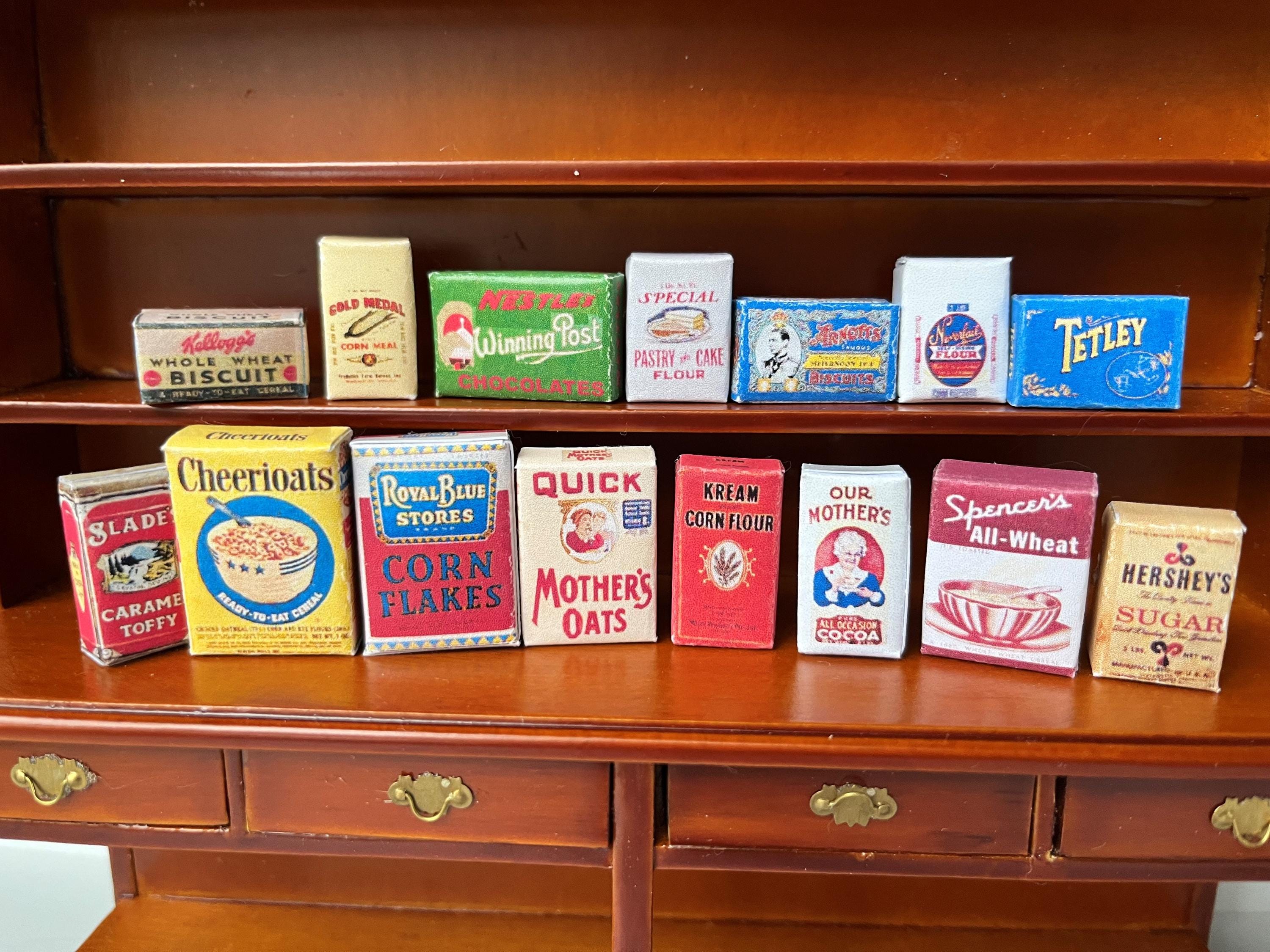 1940s Dollhouse Pantry Items Including Cereal, Flour, Sugar, Biscuits ...