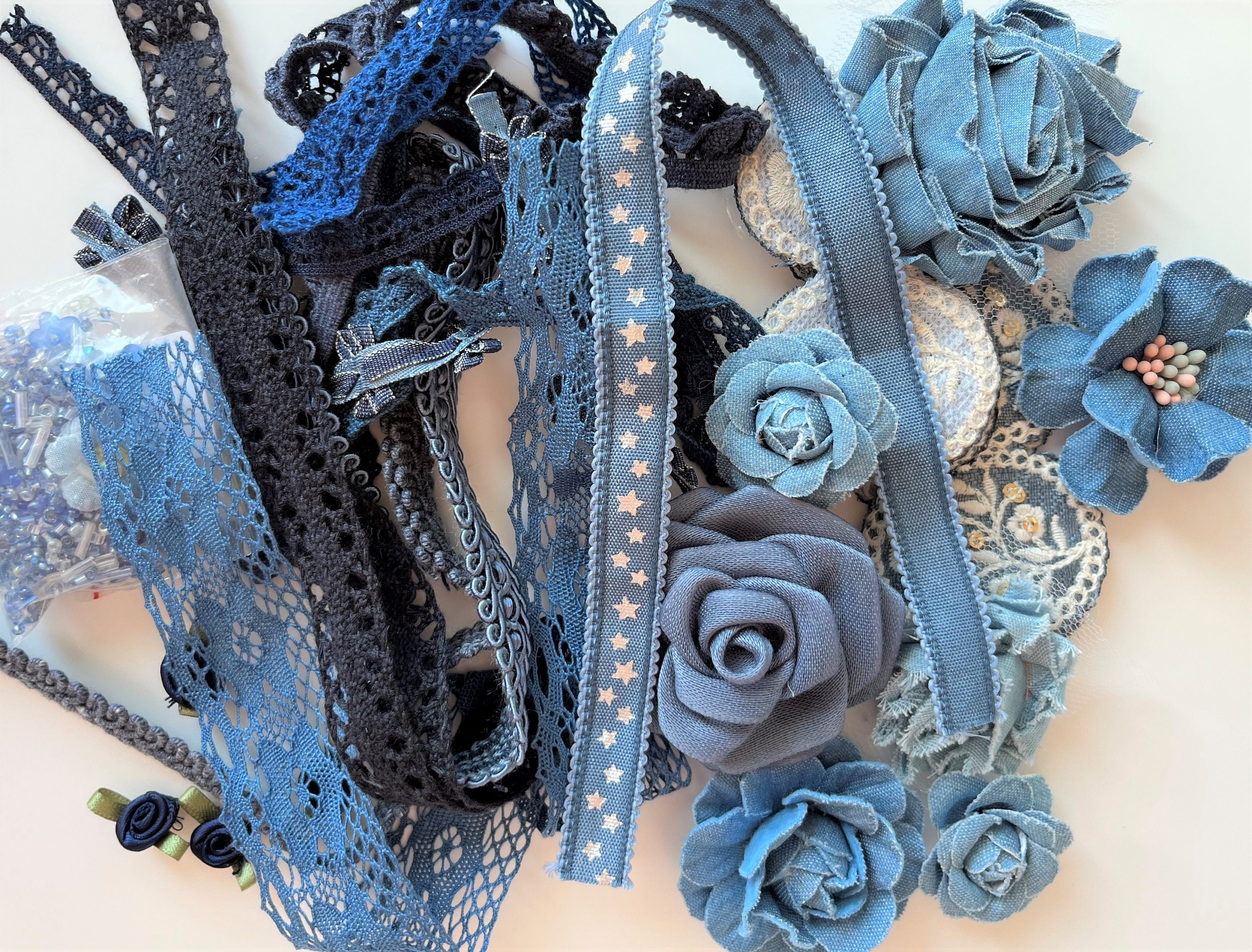 Denim Blue Embellishment Pack, Journaling, Crazy Quilting, Scrapbooking ...